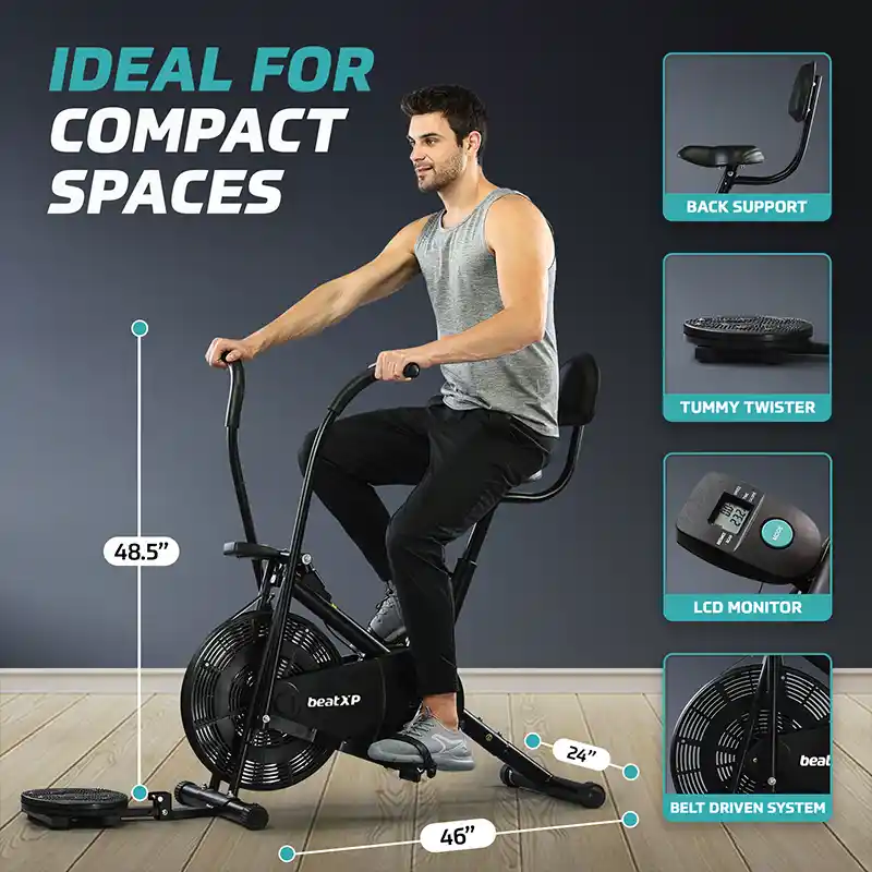 beatXP Exercise/ Air Bike 4M for Weight Loss | Gym Cycle for Workouts